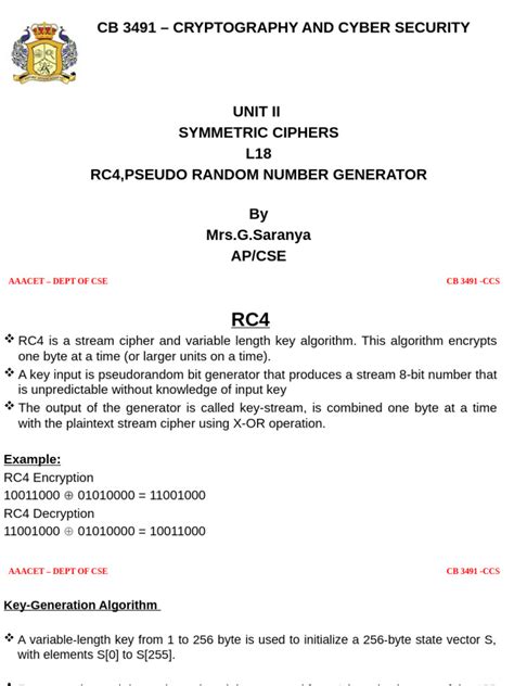 l18 rc4 pseudo random number generator pdf secure communication