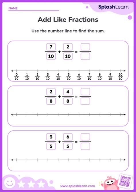 Add Like Fractions Using Number Line Worksheet