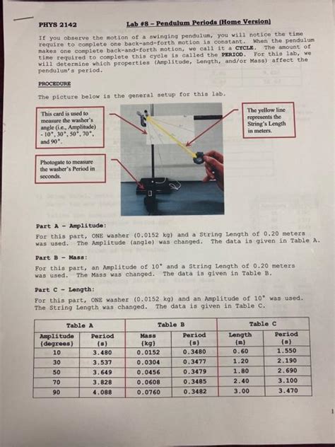 Solved Phys 2142 Lab 8 Pendulum Periods Home Version If