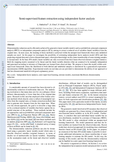 Pdf Semi Supervised Feature Extraction Using Independent Factor Analysis