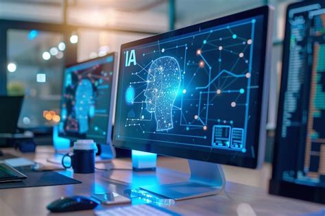 Premium Photo Ai Analytics Technology On Multiple Monitors In Modern