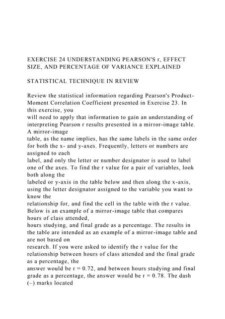 Exercise 24 Understanding Pearsons R Effect Size And Percendocx
