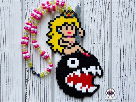 Princess Peach Perler Necklace By Leaky Pixels Peach Perler Chomp Chomp Perler Princess
