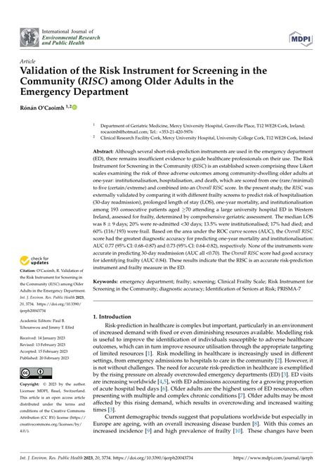 Pdf Validation Of The Risk Instrument For Screening In The Community Risc Among Older Adults