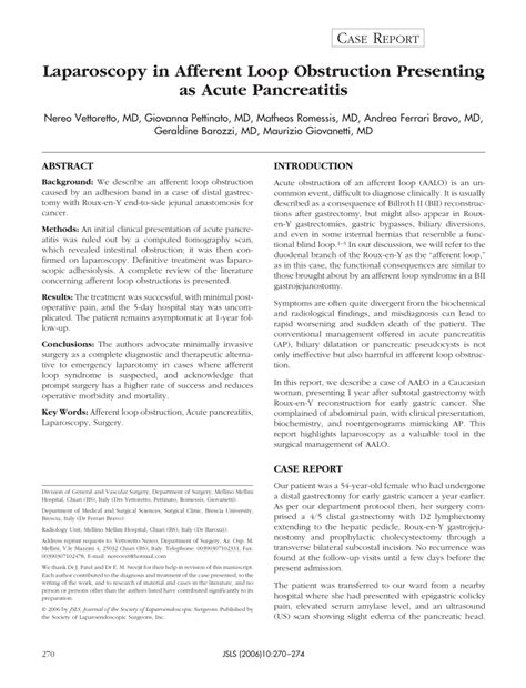 Pdf Laparoscopy In Afferent Loop Obstruction Presenting As Acute