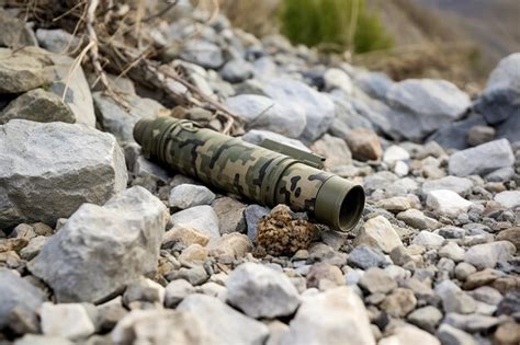 Premium Photo A Photo Of An Exploded Mortar Shell Lying On A Rocky Surface