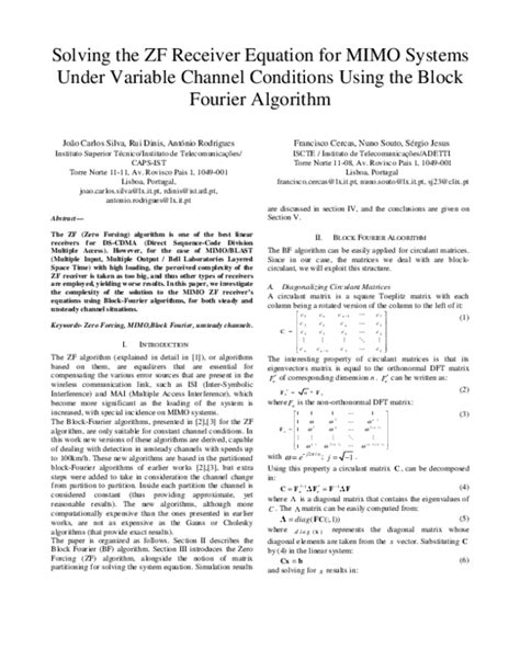 Pdf Solving The Zf Receiver Equation For Mimo Systems Under Variable