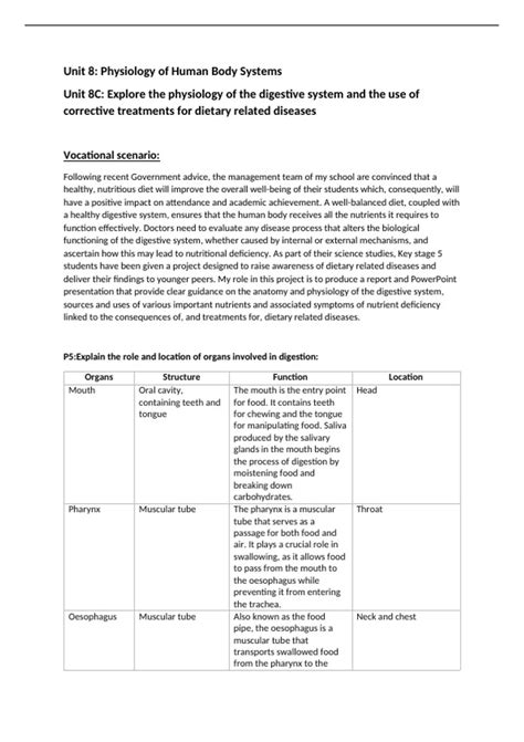 Btec Applied Science Unit 8 Assignment C Full Assignment Unit 8 Physiology Of Human Body