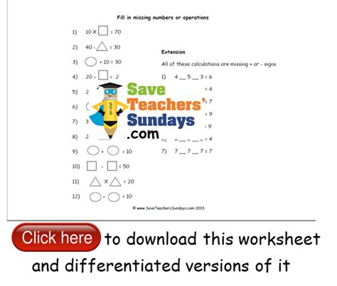 Missing Numbers Problems And Calculations With Brackets Worksheet