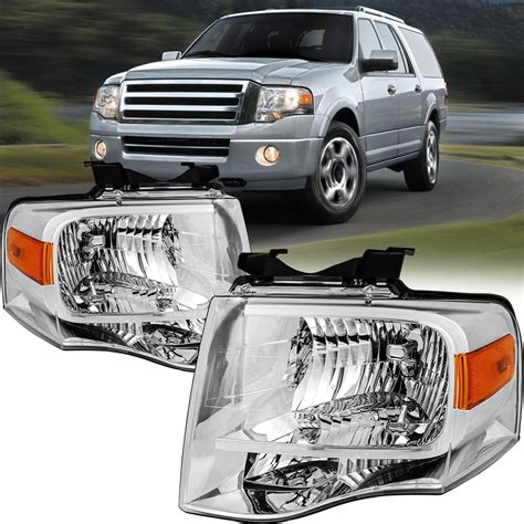 For 2007 2014 Ford Expedition Chrome Housing Amber Corner Headlight