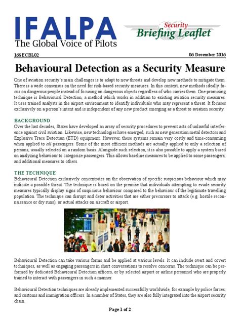 Behavioural Detection As A Security Measure Pdf Airport Security Security