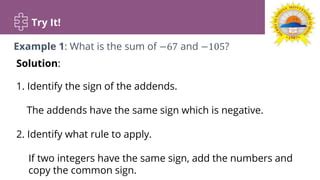 Addition Of Integers Grade 6 PPTX