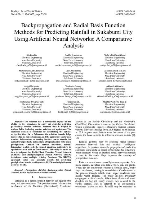 Pdf Backpropagation And Radial Basis Function Methods For Predicting Rainfall In Sukabumi City