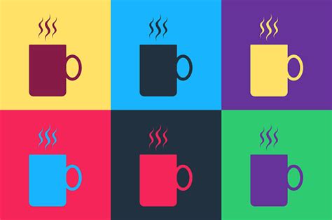 팝 아트 커피 컵 컬러 배경에 고립 된 평면 아이콘 차 컵 뜨거운 음료 커피 벡터 0명에 대한 스톡 벡터 아트 및 기타 이미지