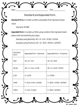 Expanded Form With Decimal Numbers By Differentiation By Design TPT