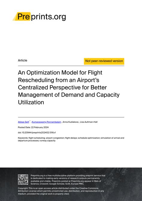 Pdf An Optimization Model For Flight Rescheduling From An Airports