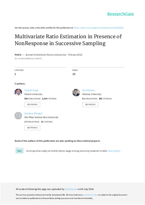 Pdf Multivariate Ratio Estimation In Presence Of Non Response In
