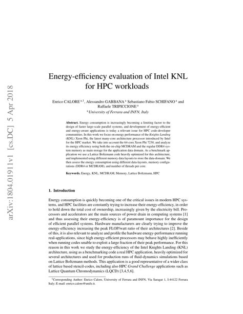 Pdf Energy Efficiency Evaluation Of Intel Knl For Hpc Workloads