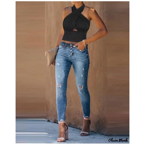 Olivia Mark Textured Knit Halter Neck Cropped Top Halter Neck Top