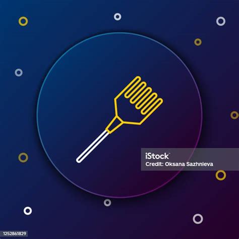흰색과 노란색 라인 헤어 브러시 아이콘은 어두운 파란색 배경에 격리 빗 머리 기호 이발사 기호 다채로운 개요 개념 벡터 일러스트레이션 0명에 대한 스톡 벡터 아트 및 기타