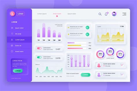 신경성 대시 보드 Ui 키트 인포 그래픽 요소 Hud 다이어그램 정보 그래픽이있는 관리자 패널 템플릿 Ui 및 Ux 디자인 웹 페이지를위한 웹 사이트 대시 보드