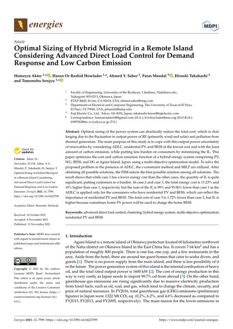 pdf optimal sizing of hybrid microgrid in a remote island considering