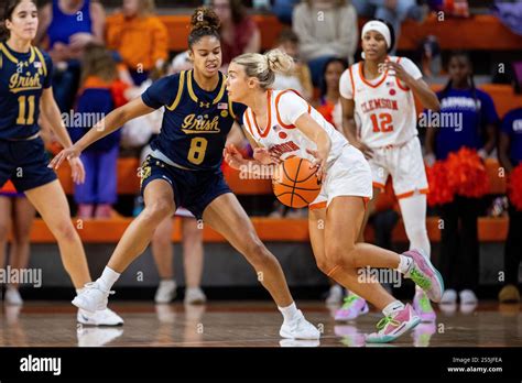Clemson Guard Hannah Kohn Right Drives On Notre Dame Guard Cassandre Prosper 8 During The