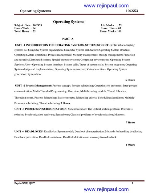 Cse V Operating Systems 10cs53 Notes Pdf Process Computing