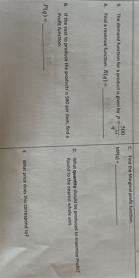 solved 9 ﻿the demand function for a product is given by