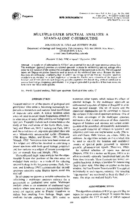 Pdf Multiple Taper Spectral Analysis A Stand Alone C Subroutine
