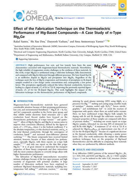 Pdf Effect Of The Fabrication Technique On The Thermoelectric Performance Of Mg Based