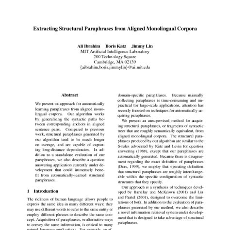 Extracting Structural Paraphrases From Aligned Monolingual Corpora