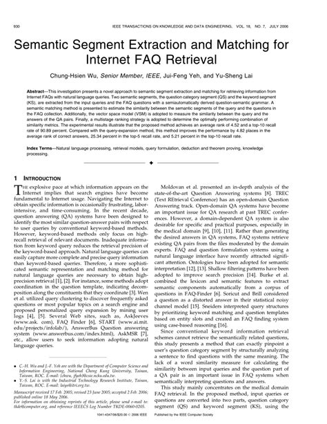 pdf semantic segment extraction and matching for internet faq retrieval