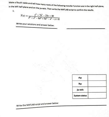 Answered Make A Routh Table And Tell How Many Bartleby