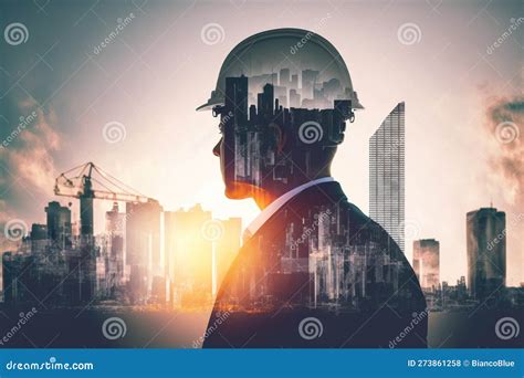 Civil Engineering Portrait Engineer With Double Exposure Flawless
