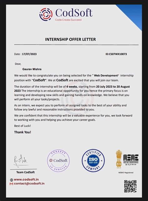 gaurav mishra on linkedin internshipoffer excited codsoft