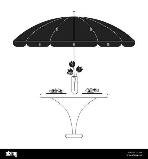 Umbrella Patio Dining Table Dinner Served Black And White 2d Cartoon Object Stock Vector Image