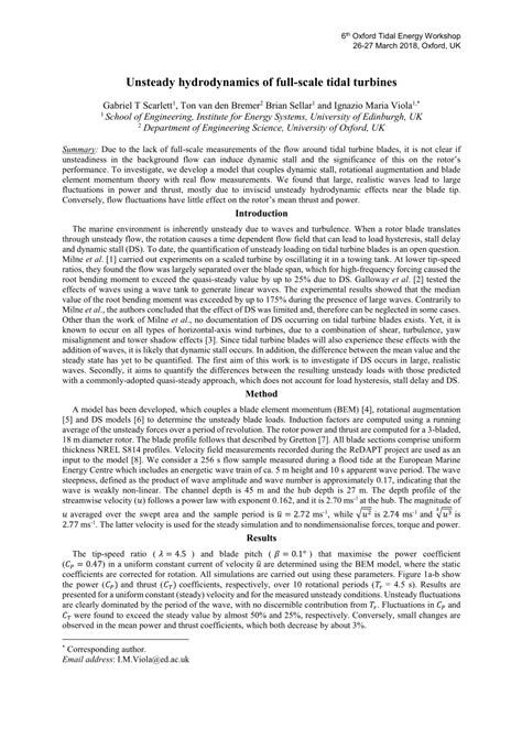 Pdf Unsteady Hydrodynamics Of Full Scale Tidal Turbines