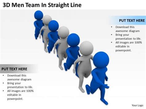 People In Business 3d Men Team Straight Line Powerpoint Templates