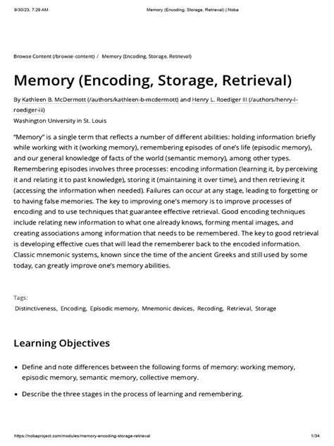 Memory Encoding Storage Retrieval Noba Pdf