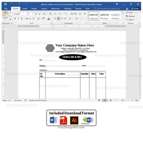 Delivery Challan And Invoice Format Editable Microsoft Word Docx
