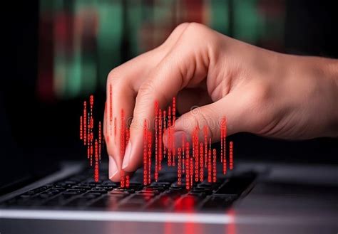 Hand Manipulating Red Chart Graph Over Laptop Keyboard Stock Illustration Illustration Of