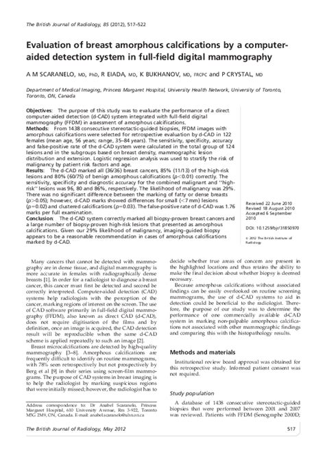 pdf evaluation of breast amorphous calcifications by a computer aided