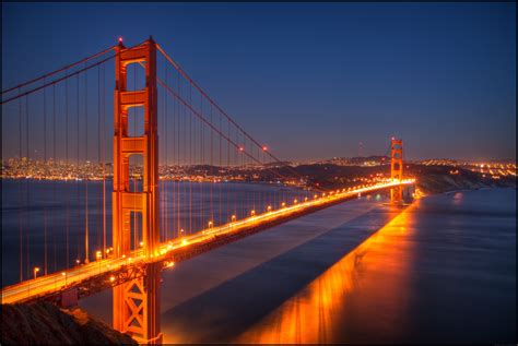 Golden Gate Bridge Illuminated At Night