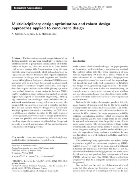 Pdf Multidisciplinary Design Optimisation And Robust Design Approaches Applied To Concurrent