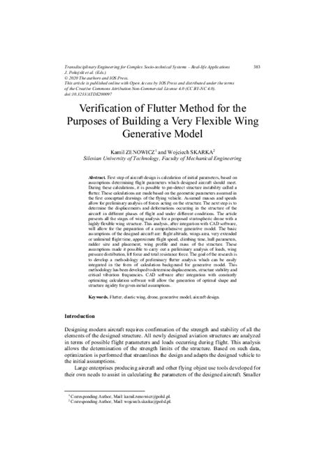 Pdf Verification Of Flutter Method For The Purposes Of Building A Very Flexible Wing