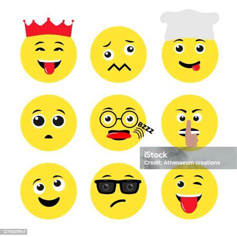 노란색 둥근 이모티콘 세트 감정 아이콘 의 집합입니다 만화는 다른 감정을 표현하는 얼굴 벡터 그림입니다 Brand Name Online Messaging Platform에