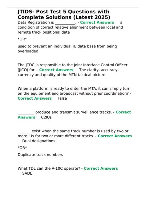 Jtids Post Test 5 Questions With Complete Solutions Latest 2025 Jtids Post Stuvia Us