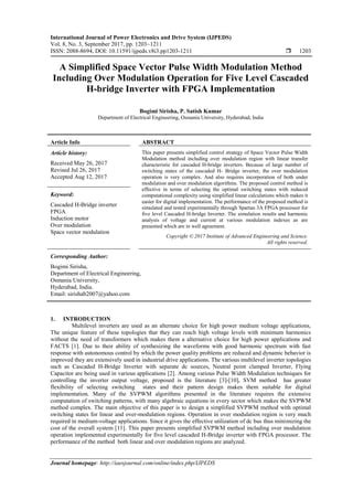 A Simplified Space Vector Pulse Width Modulation Method Including Over Modulation Operation For