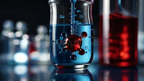 Blue Red Glass Flask Vial And Chemical Structure In Research Medical Science Stock Footage